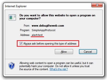 internet explorer - How to prevent IE dialog box "Always Ask Before Opening This Type of Address ...