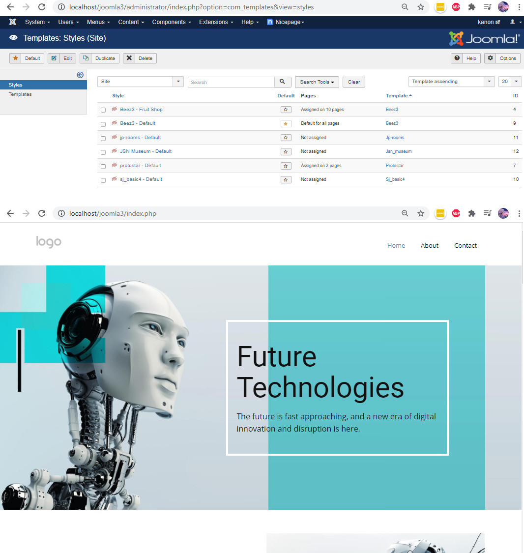 Horizontal menu to administrator : joomla