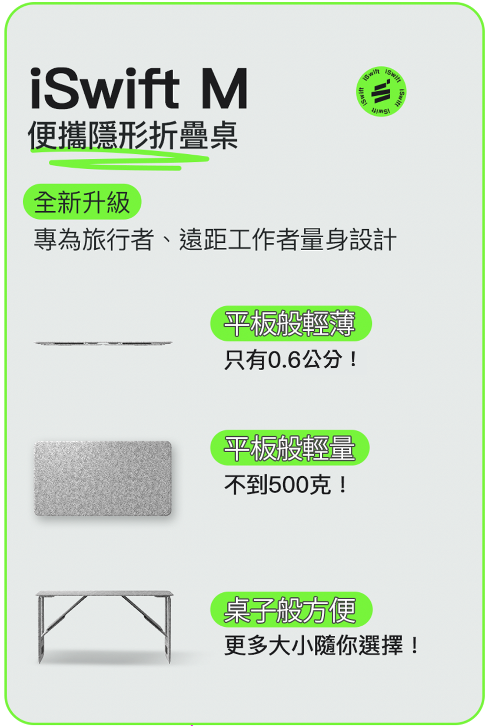 嘖嘖 | 【 iSwift M｜便攜隱形折疊桌】進擊輕薄創造你的無限空間，隨時隨地辦公不設限。